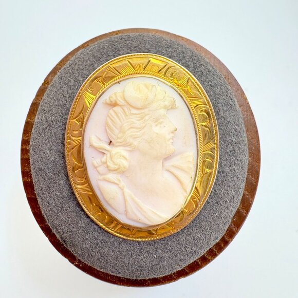 Handmade | Jewelry | Antique 4k Yellow Gold Pink Shell Cameo Hand ...